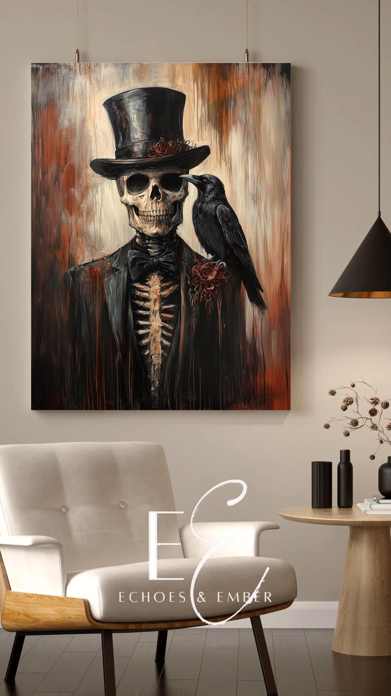 Skeleton & Raven Portrait: Dark Academia Gothic Home Decor (digital ...