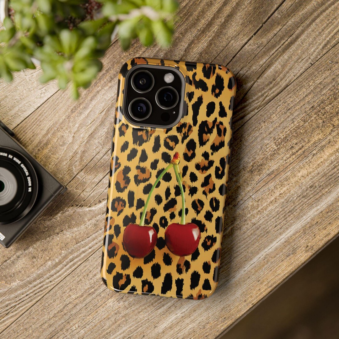 Cheetah Print iPhone Case, Cherry Design Magnetic Tough Case, Girls ...
