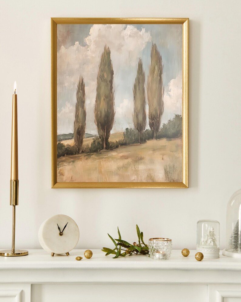 Cypress Trees Tuscan Decor – Rustic Printable Landscape for Farmhouse ...