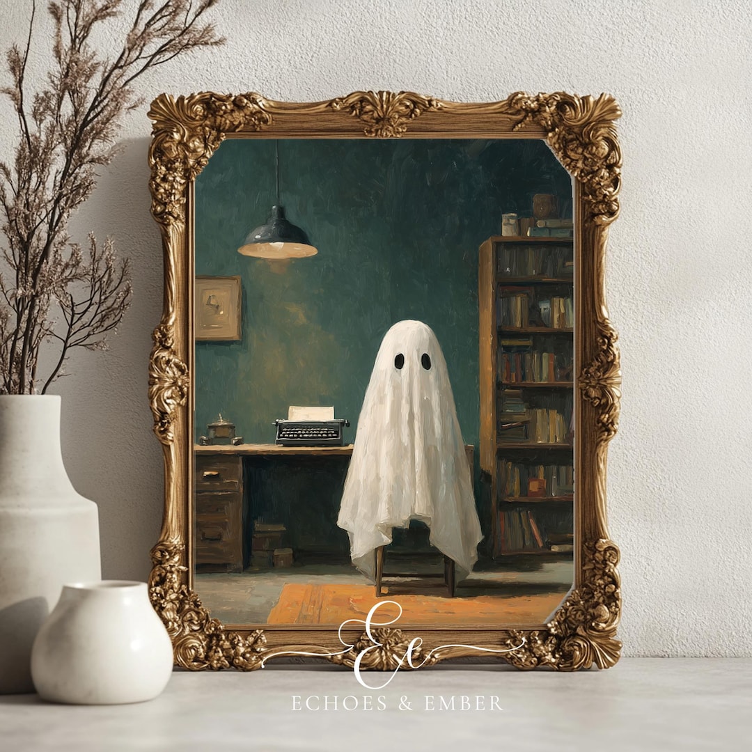 Vintage Ghost Writer Art Print: Spooky Typewriter Halloween Decor ...