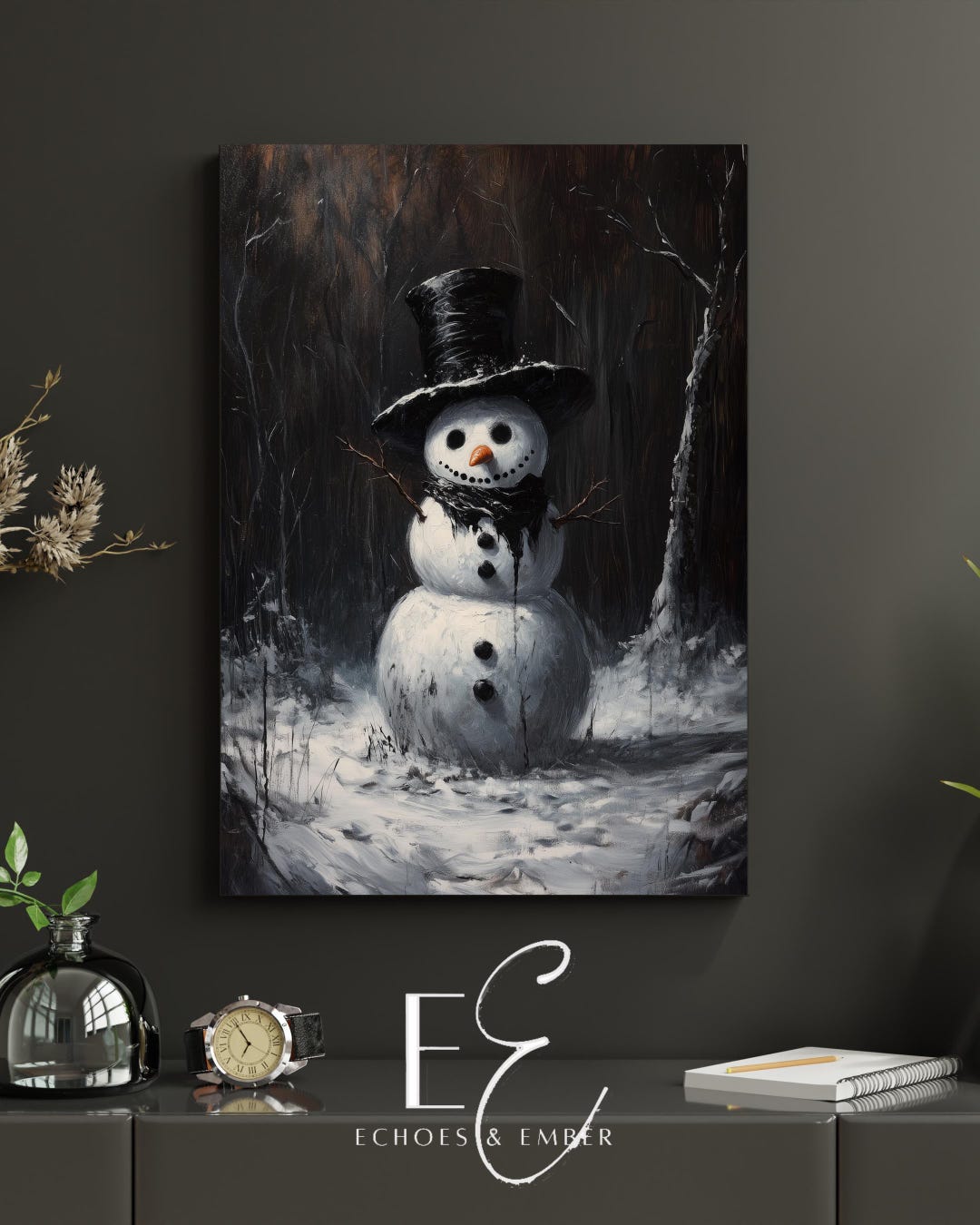Dark and Moody Snowman Printable Wall Art, Gothic Snowman, Dark ...
