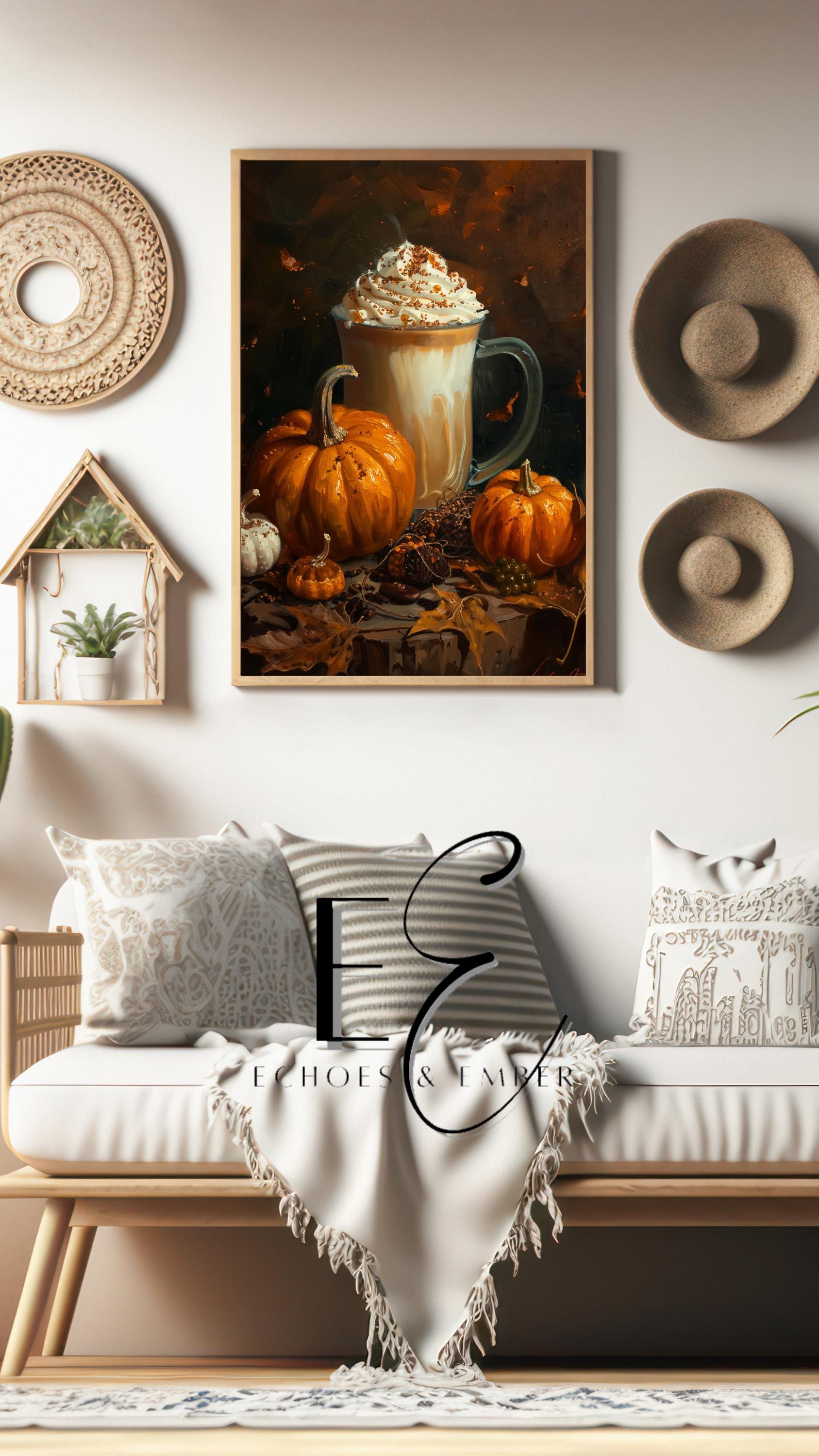 Printable Fall Pumpkin Spice Latte Art on Farmhouse Table | 816 - Etsy