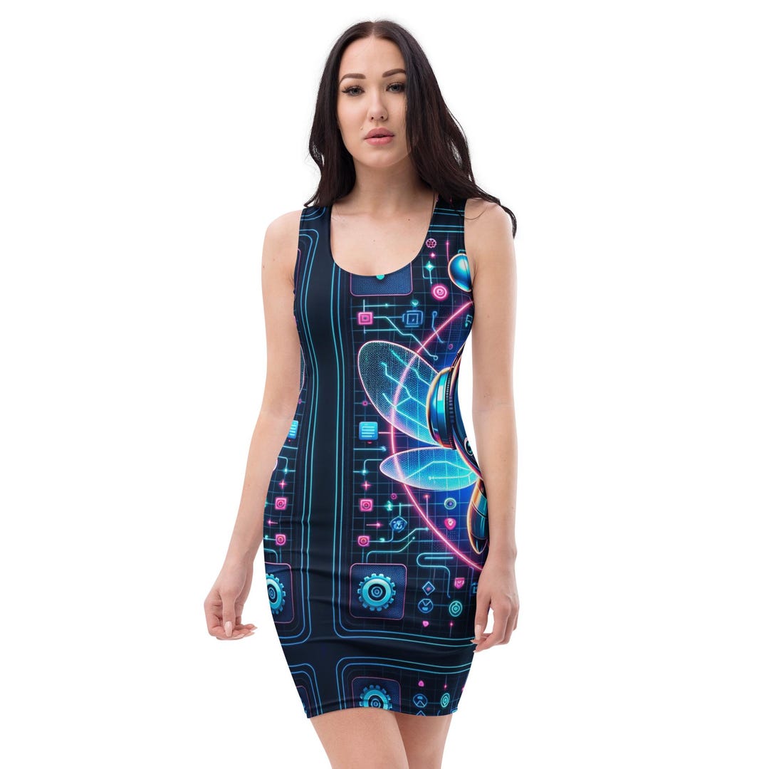 Techcore Bodycon Dress, Optical Illusion Festival Dress, Futuristic ...