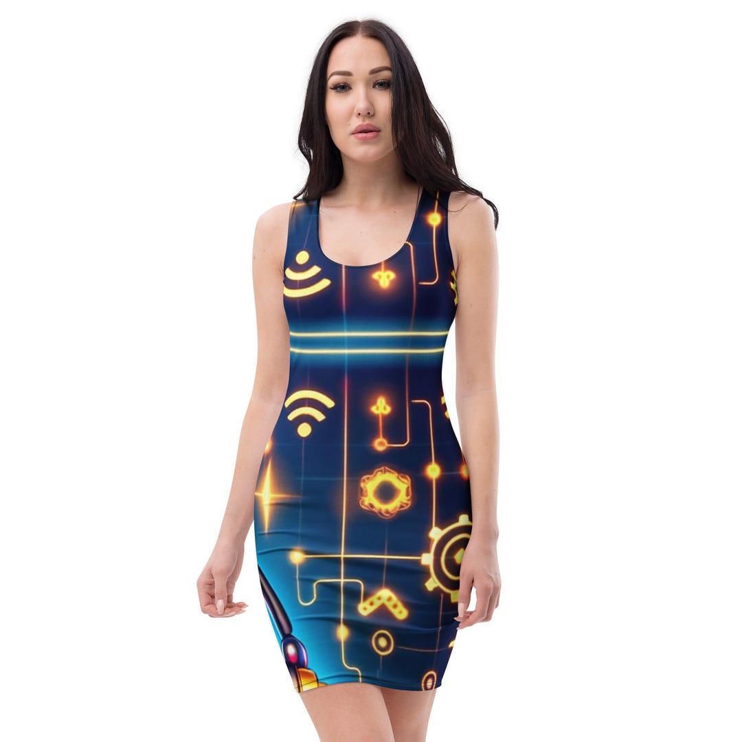 Techcore Bodycon Dress, Optical Illusion Festival Dress, Futuristic ...