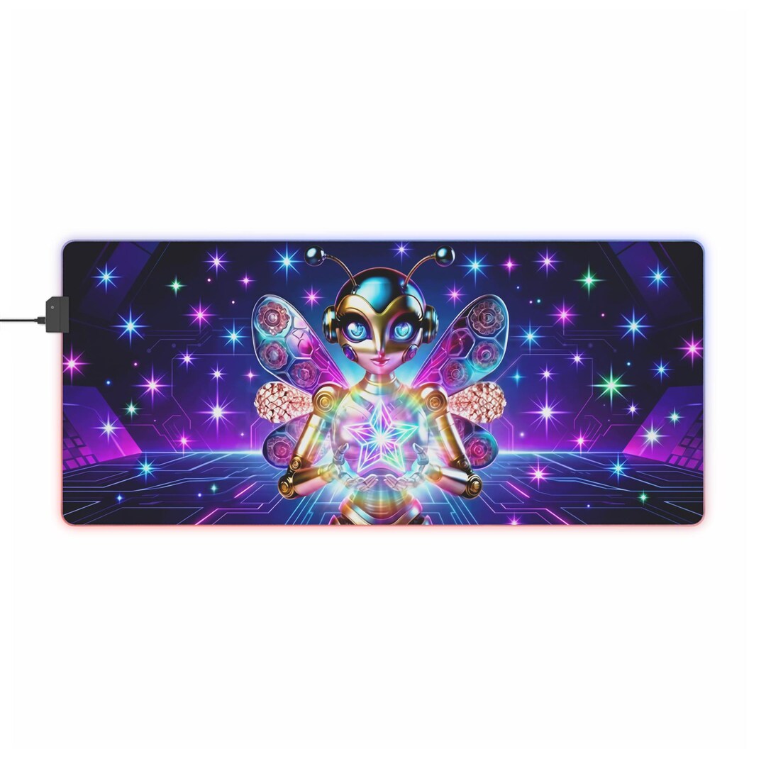Cyberpunk RGB Desk Mat – Star Core Guardian, Sci-fi Gamer Decor - Etsy