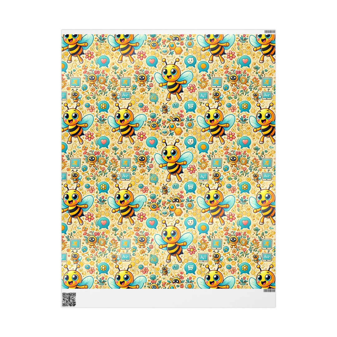 Cute Bee Wrapping Paper, AI Honeycomb Gift Wrap, Cartoon Bee Party ...