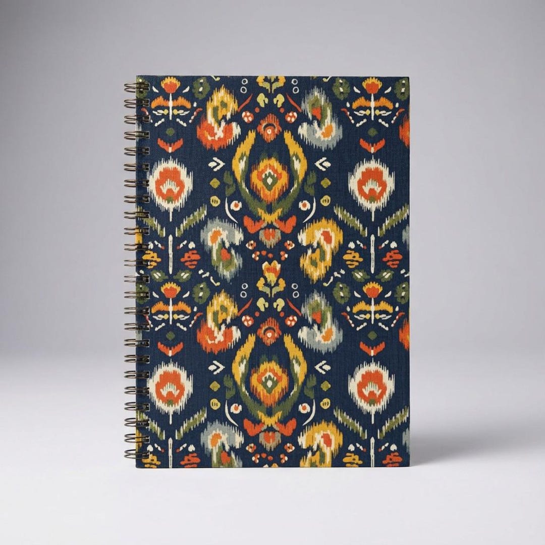 Navy Spiral Ikat Notebook Boho Journal for Note-taking Tribal Pattern ...