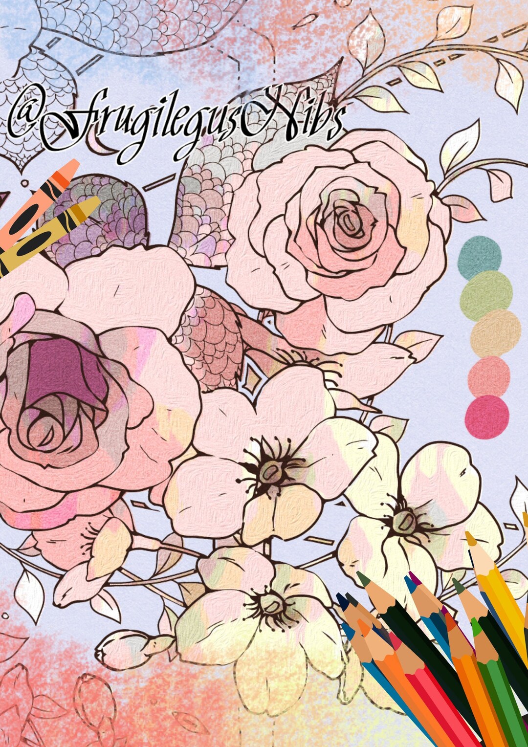 Creepy Floral Coloring Page for Adults | Hand Drawn Printable PDF ...