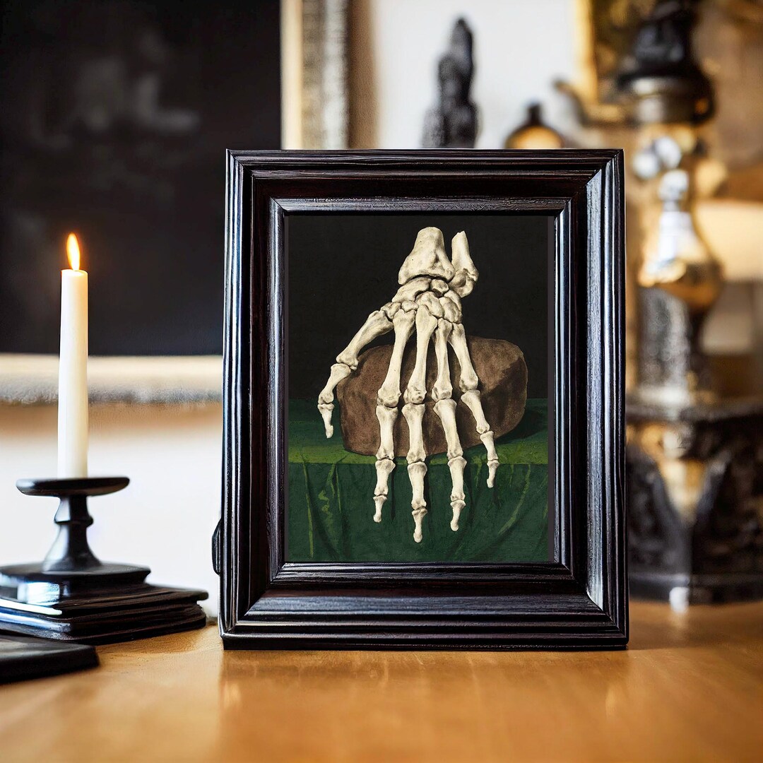 Skeleton Hand Oil Painting: Gothic Halloween Art Print (digital ...