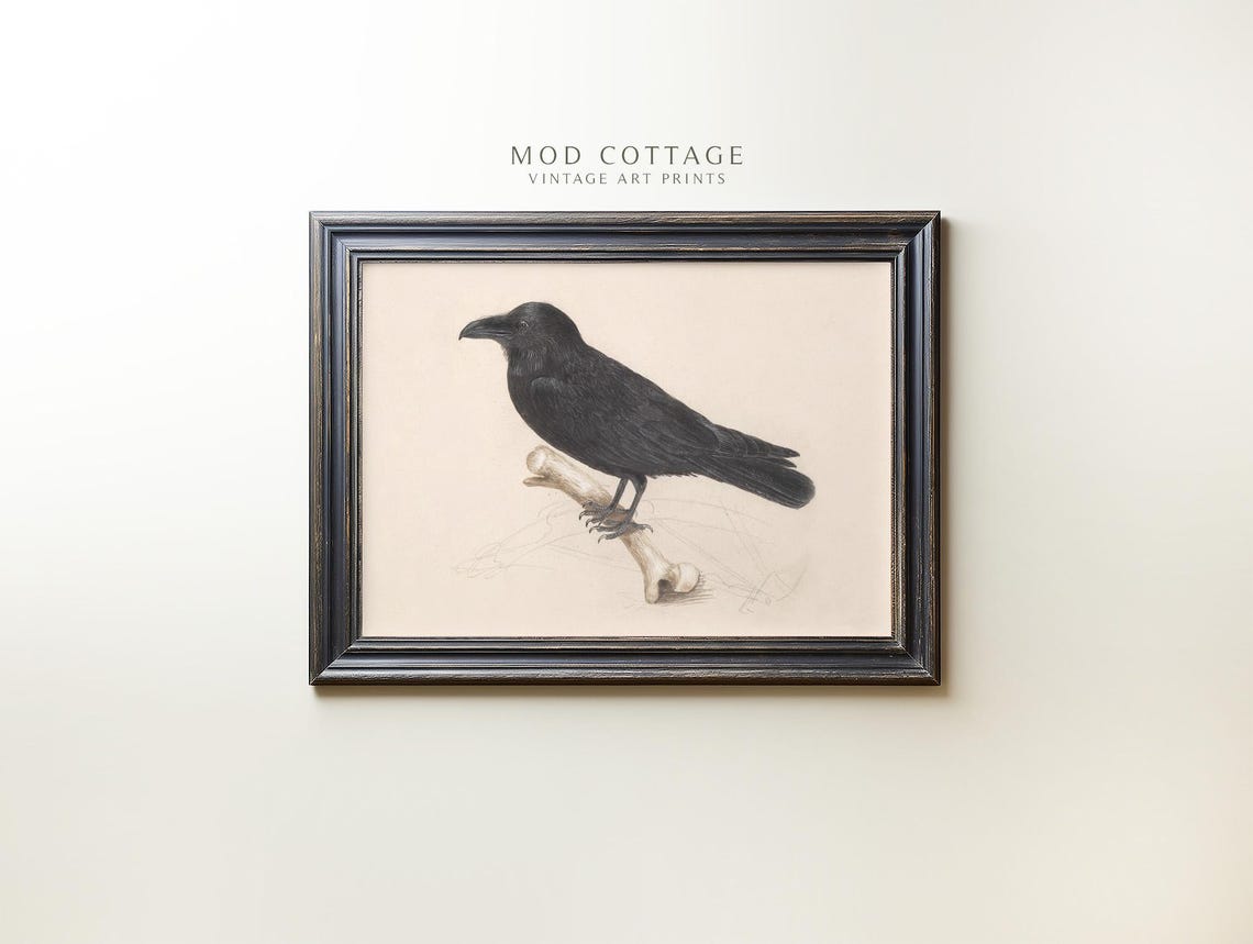 Vintage Victorian Raven Print, Halloween Printable Art, Dark Witchy ...