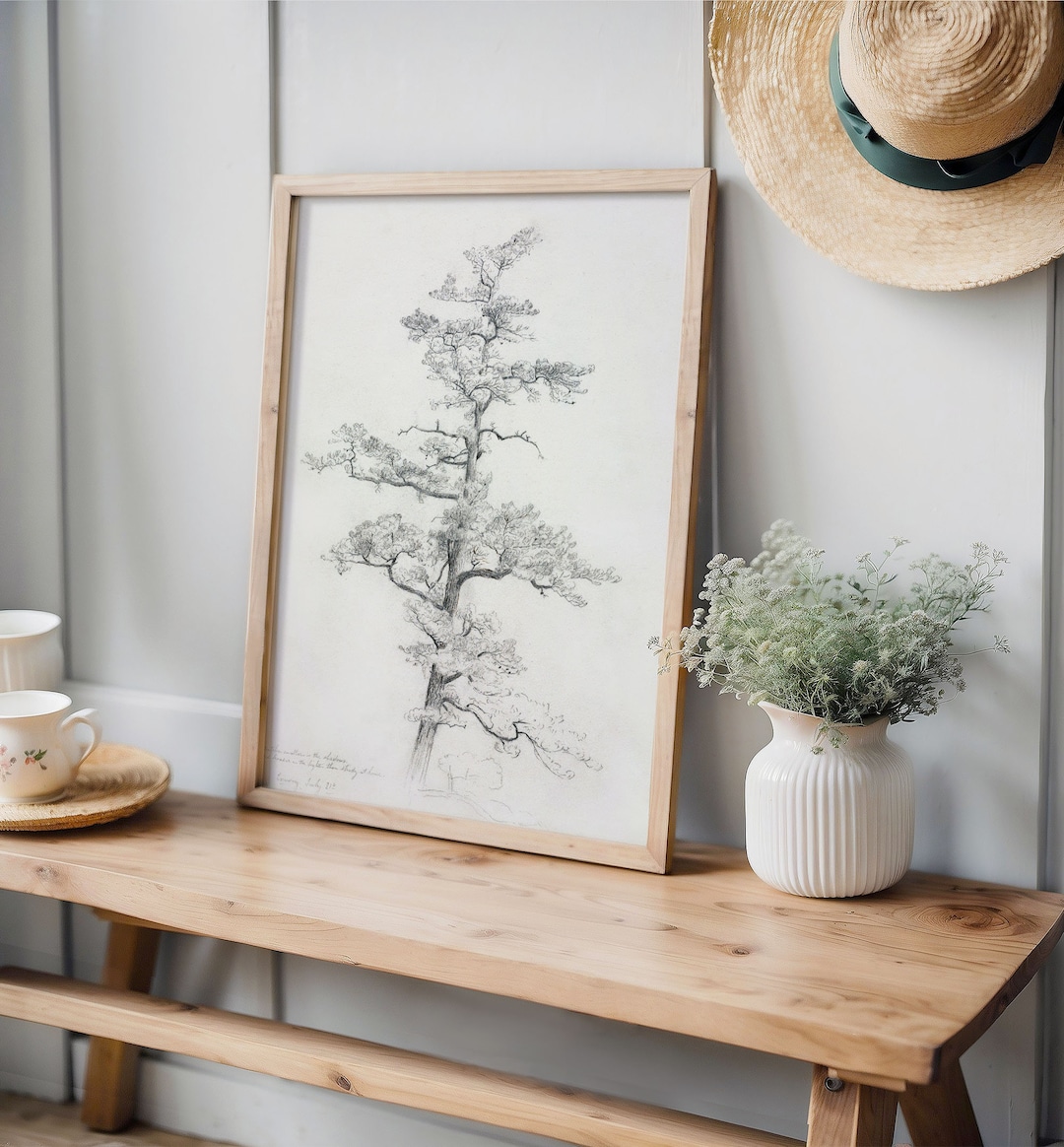Tree Sketch Print | Neutral Wall Art | Pine Tree Print | Rustic ...