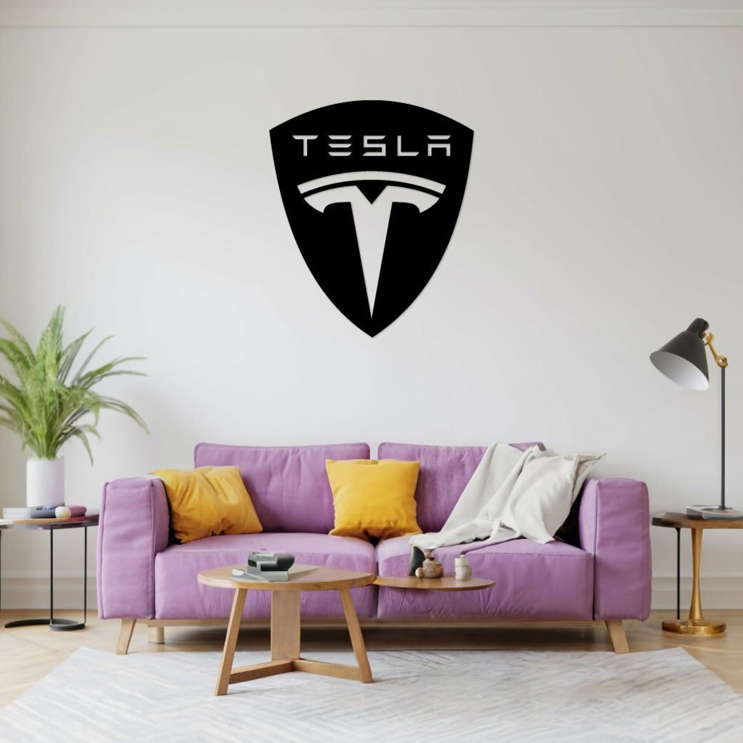Tesla Car Wall Art, Tesla Metal Wall Decor, Metal Tesla Logo, Wall ...