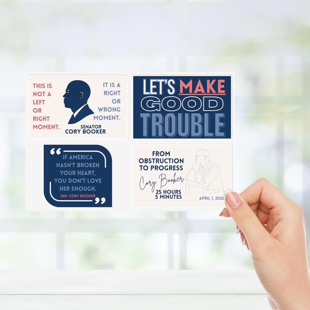 Cory Booker Sticker Sheet, Record Filibuster Stickers, Good Trouble ...