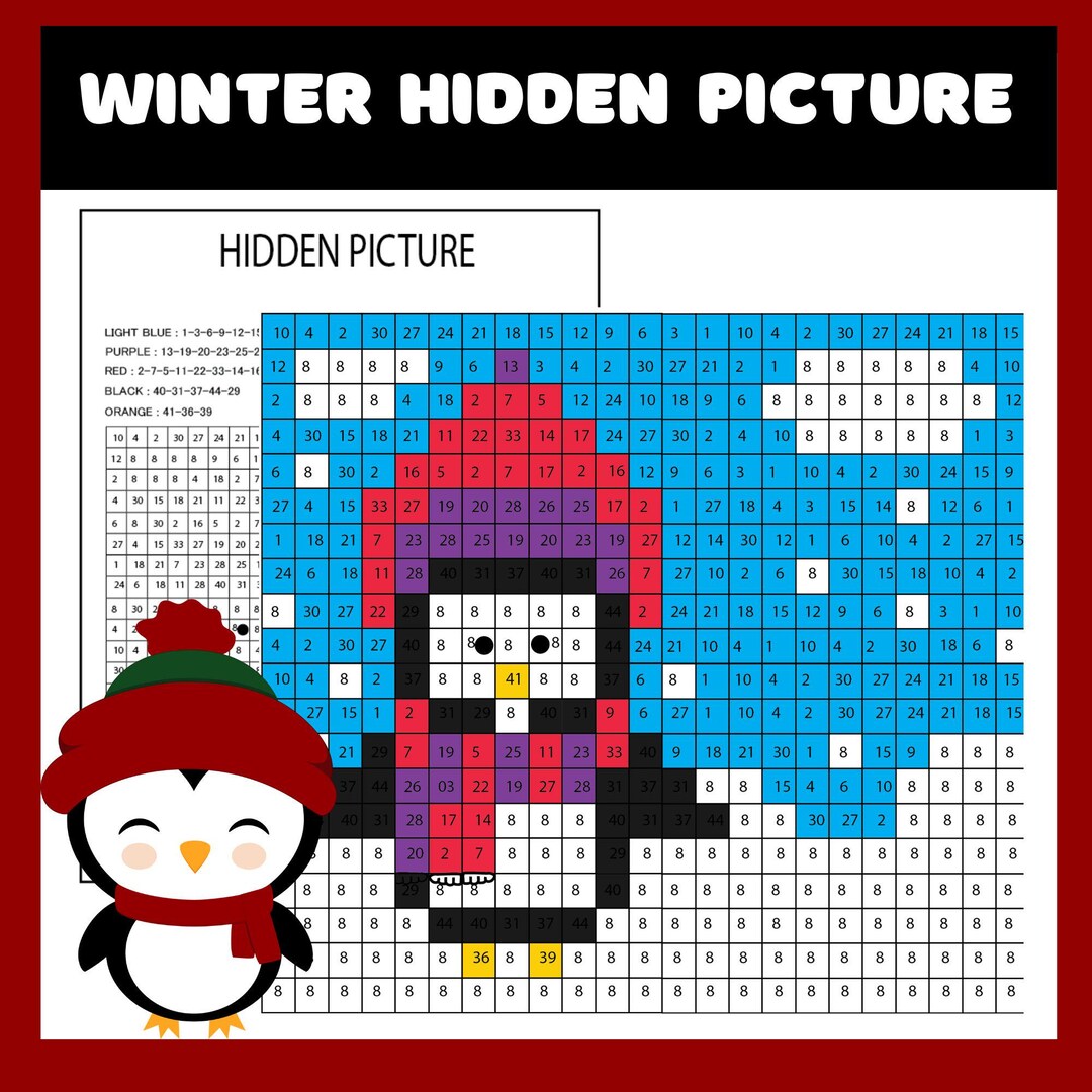 Winter Hidden Picture Color by Number Worksheets Festive Educational ...