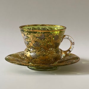 Antique Moser Bohemian Gold and Glass Ornate Tea Cup and Saucer Set ...