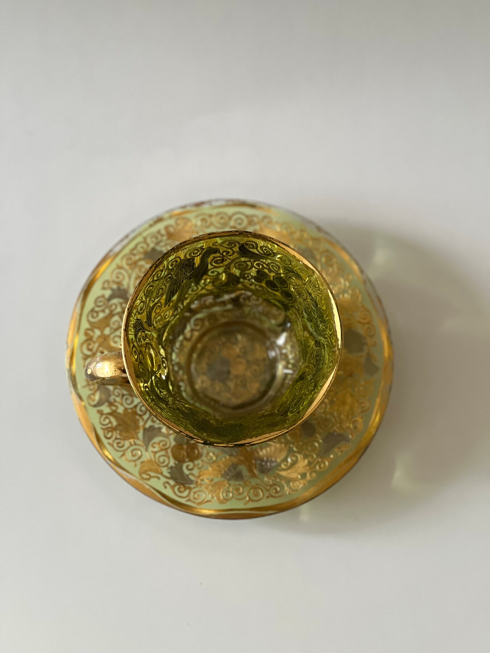 Antique Moser Bohemian Gold and Glass Ornate Tea Cup and Saucer Set ...
