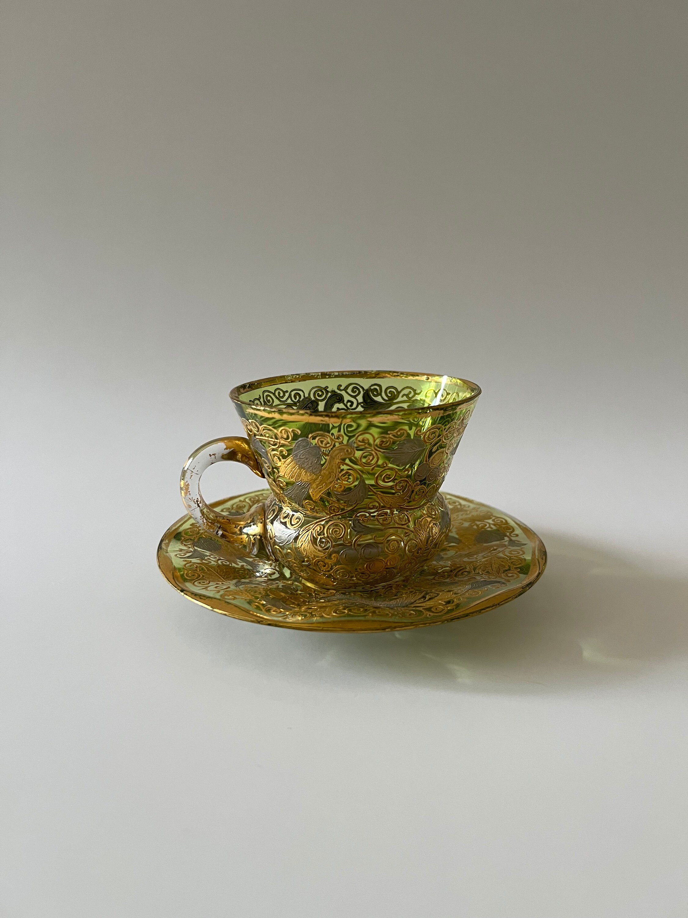 Antique Moser Bohemian Gold and Glass Ornate Tea Cup and Saucer Set ...