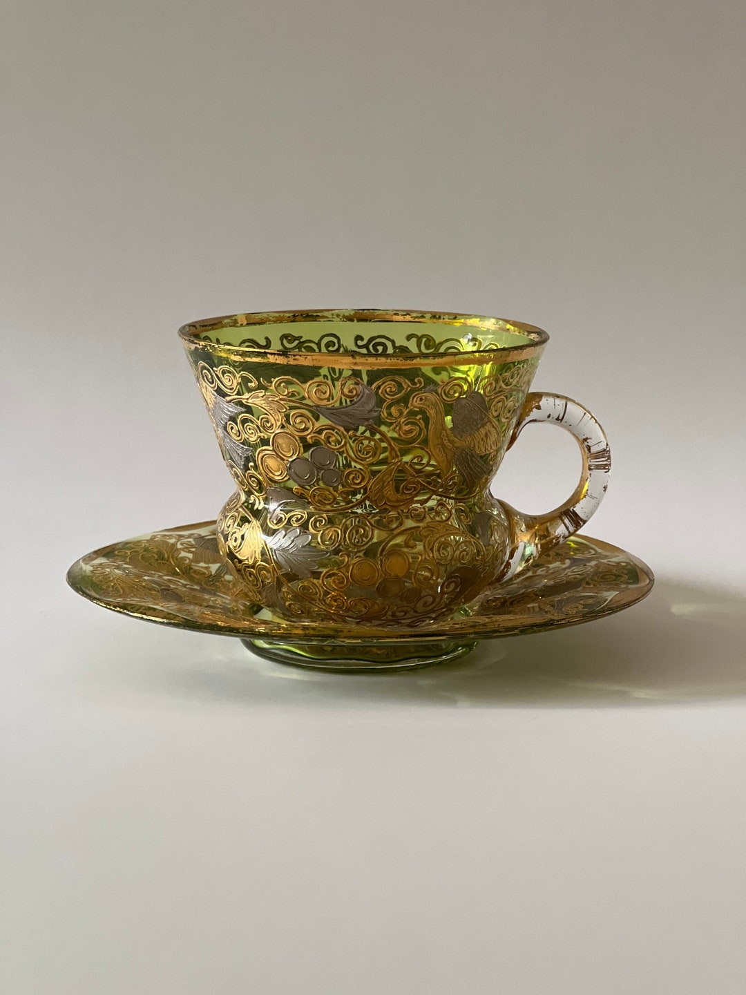 Antique Moser Bohemian Gold and Glass Ornate Tea Cup and Saucer Set ...