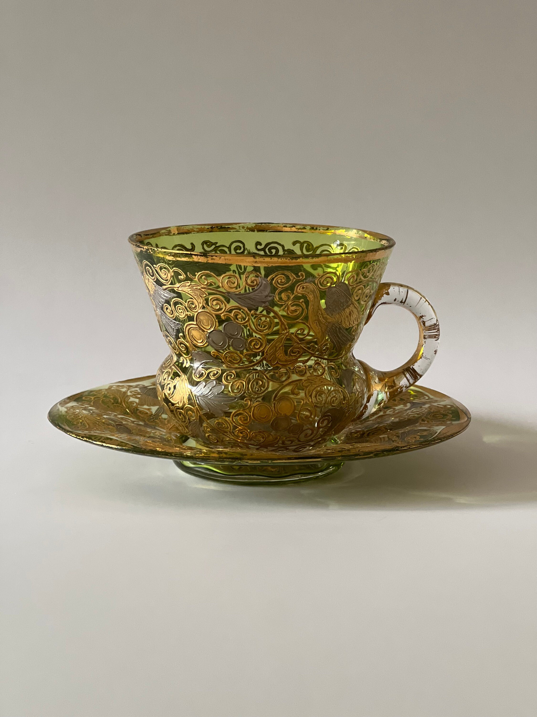 Antique Moser Bohemian Gold and Glass Ornate Tea Cup and Saucer Set ...