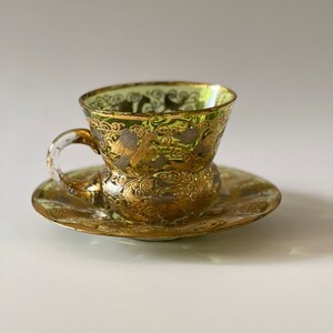 Antique Moser Bohemian Gold and Glass Ornate Tea Cup and Saucer Set ...