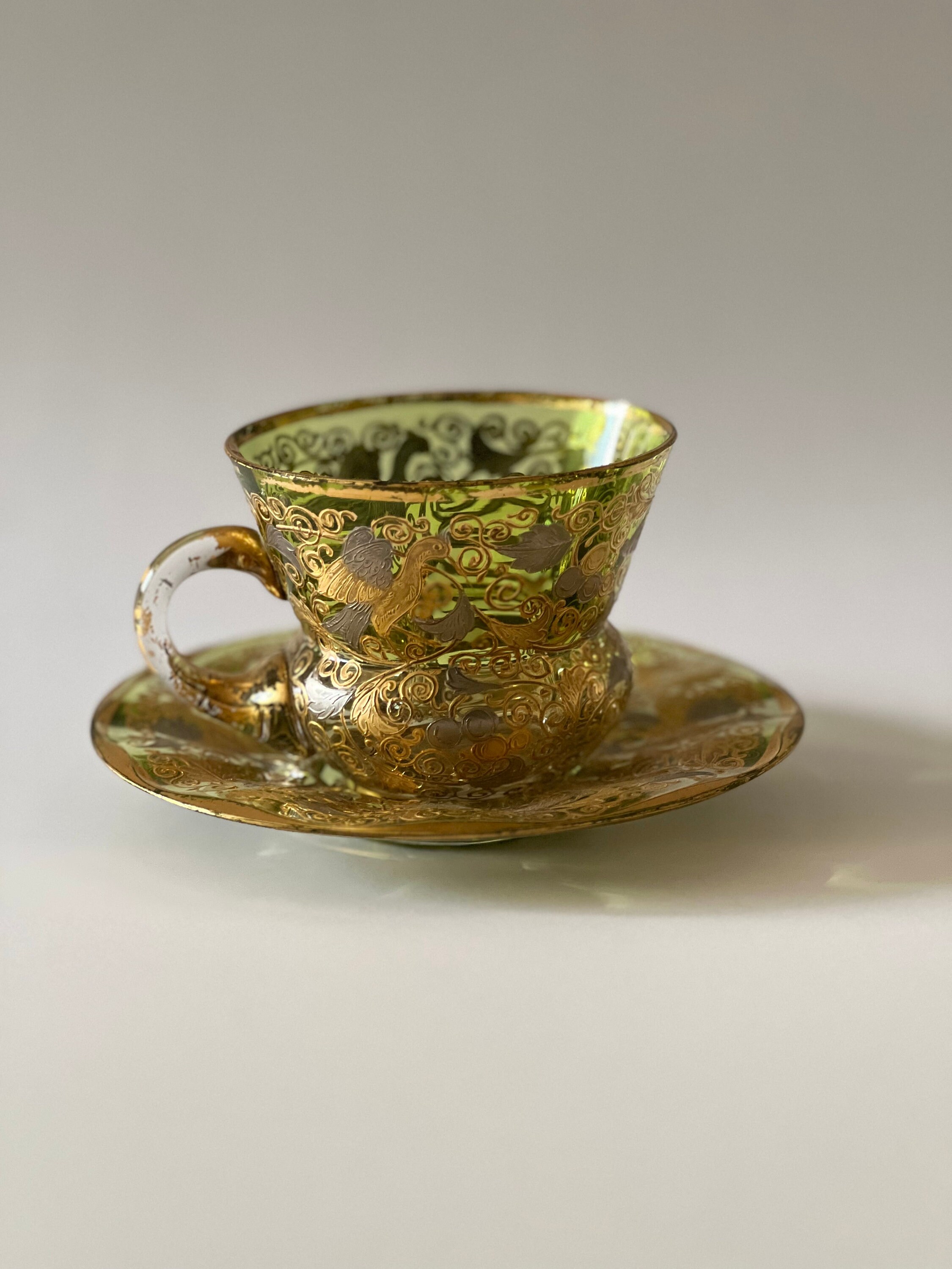 Antique Moser Bohemian Gold and Glass Ornate Tea Cup and Saucer Set ...