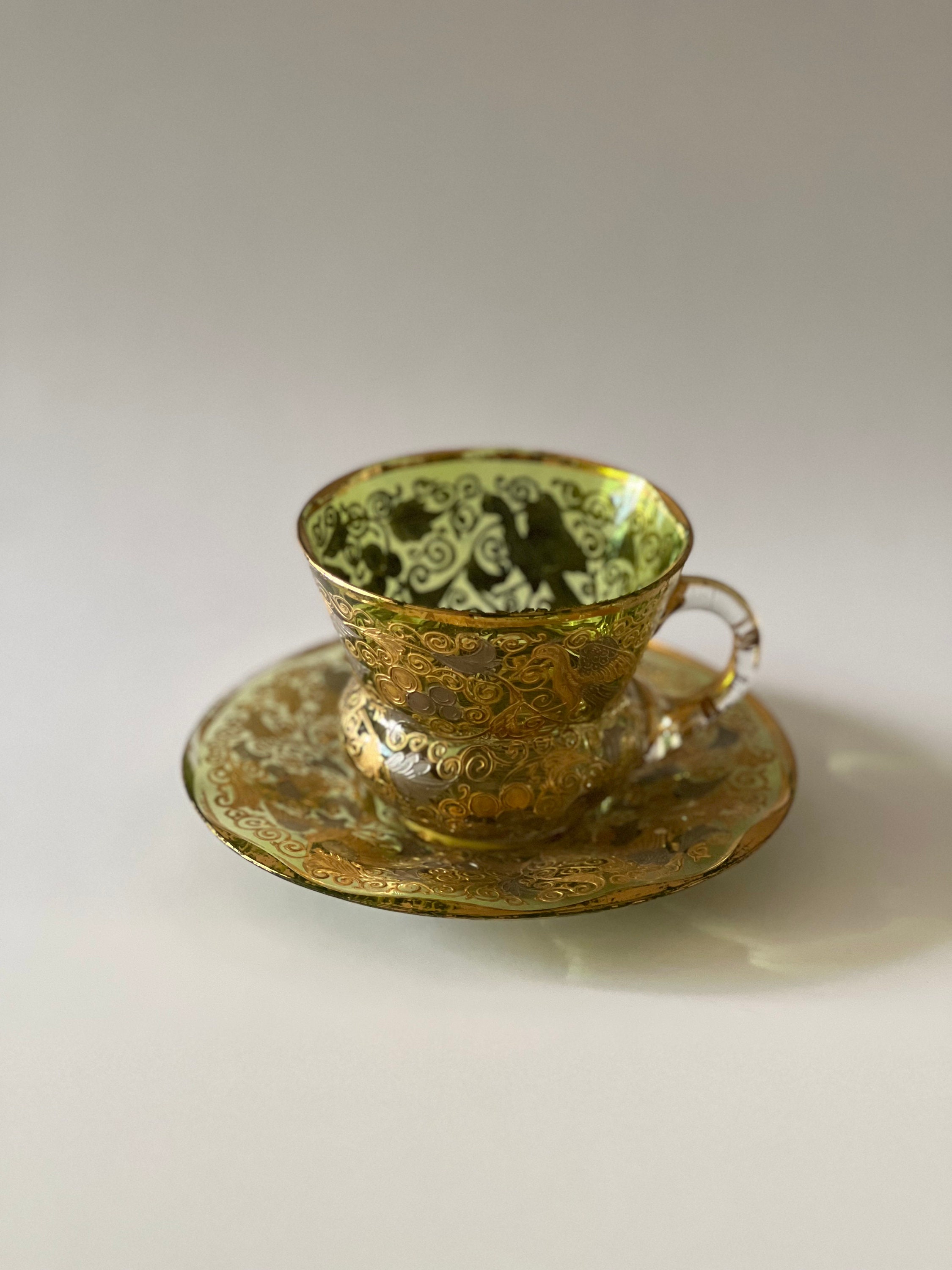Antique Moser Bohemian Gold and Glass Ornate Tea Cup and Saucer Set ...