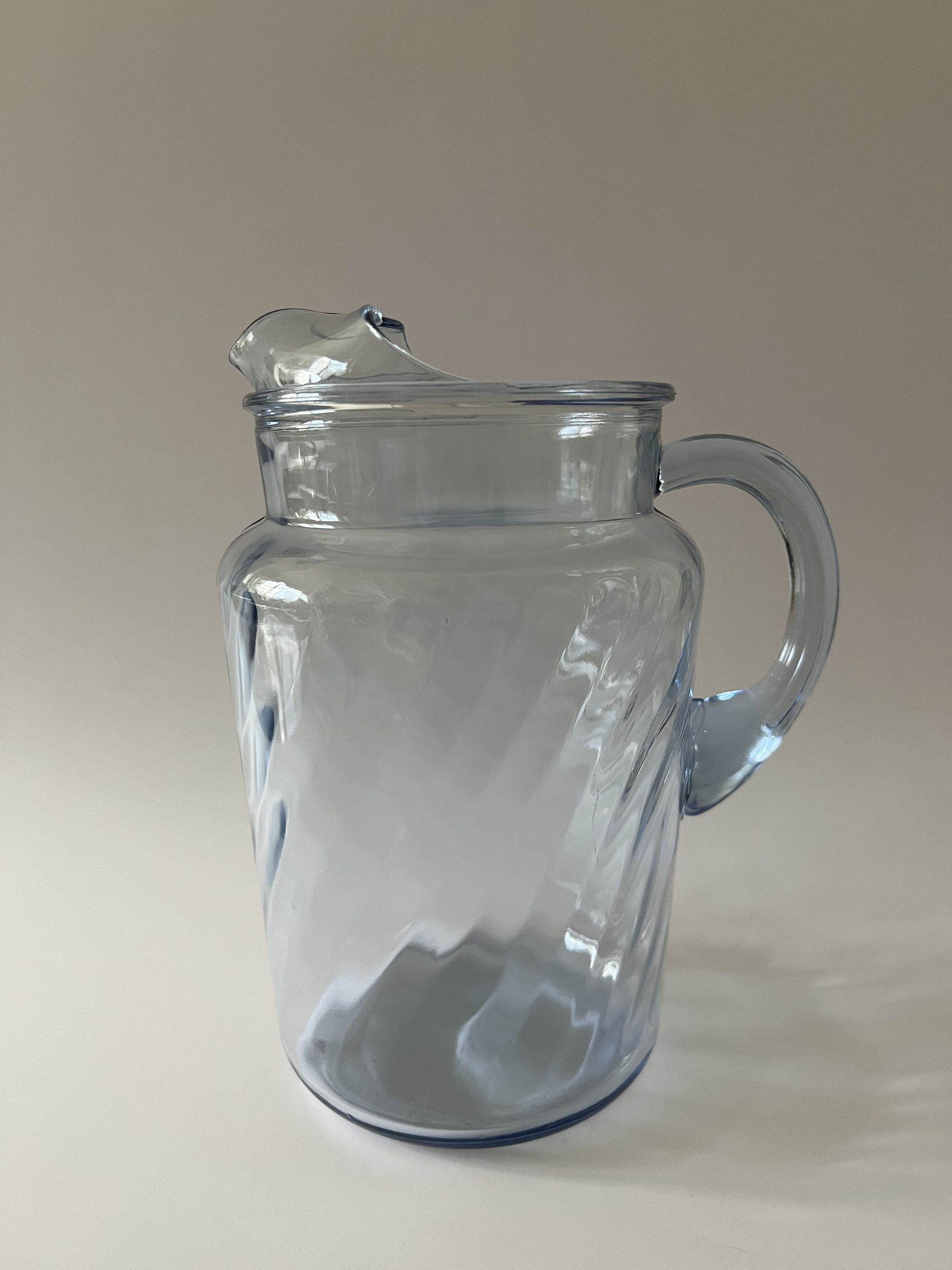 Vintage Light Blue Optic Swirl Glass Pitcher With Handle and Ice Guard ...