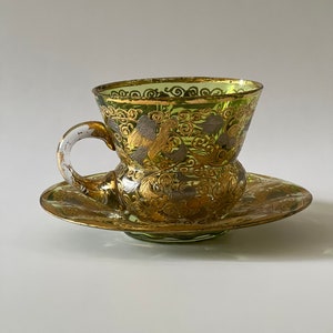 Antique Moser Bohemian Gold and Glass Ornate Tea Cup and Saucer Set ...
