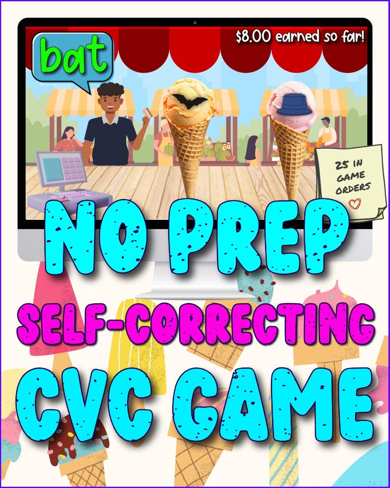 CVC Words Game for Kids | Ice Cream Shop Phonics Activity | No Prep ...