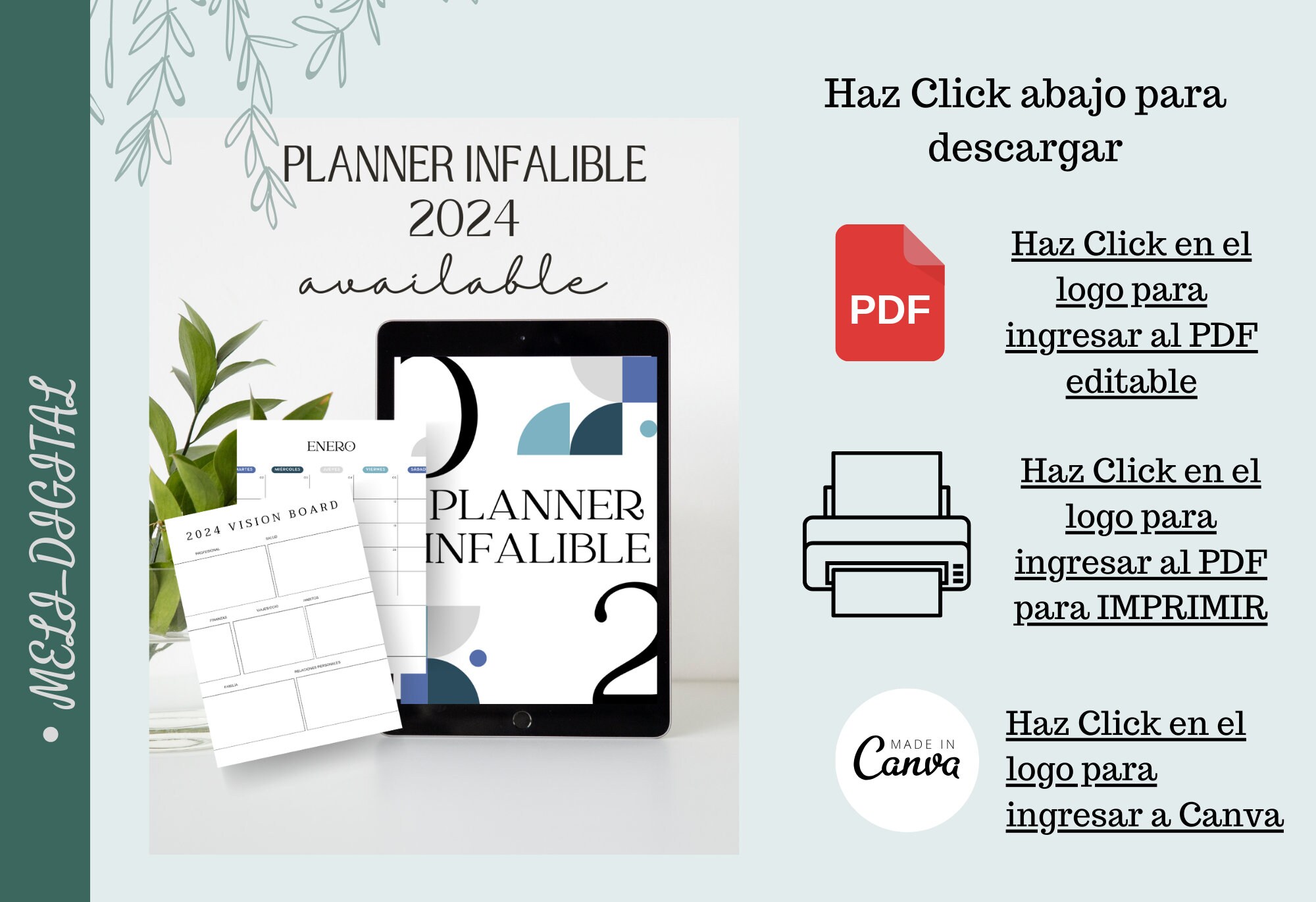 2024 Digital Planner in Spanish, Achieve Goals, Gratitude, Monthly ...