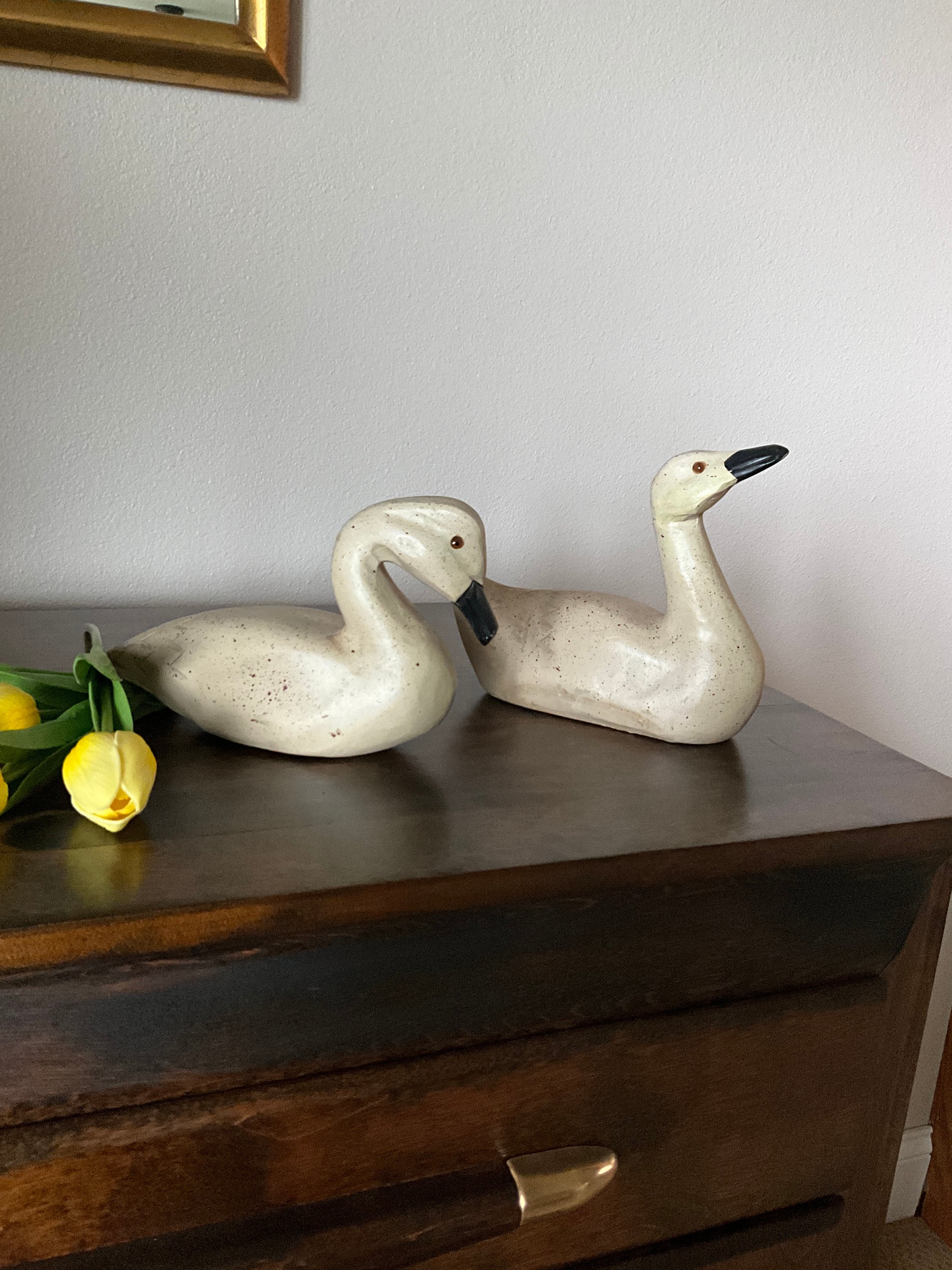 Vintage Primitive Hand-carved Swan Decoy Decor SET - Etsy