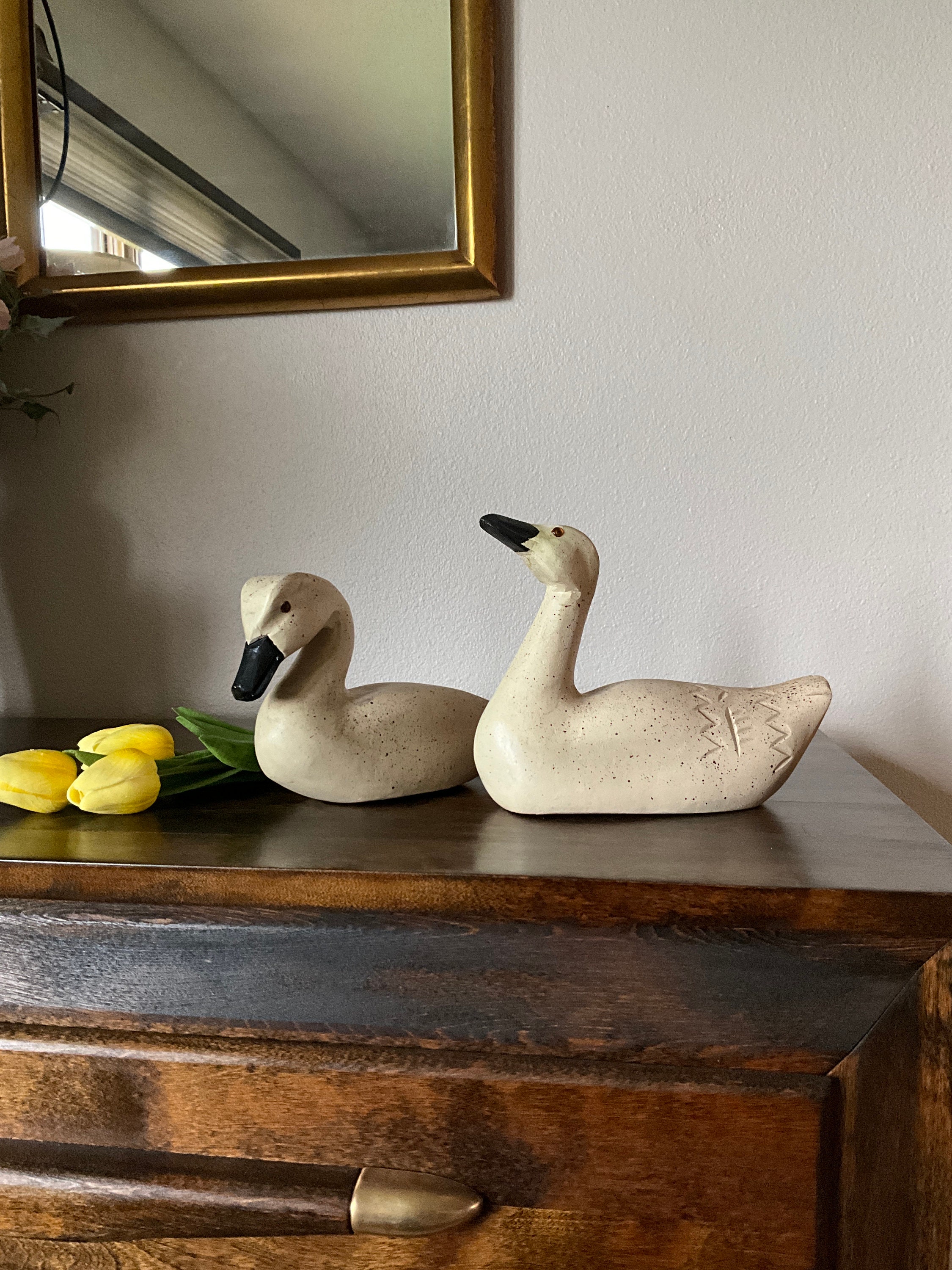 Vintage Primitive Hand-carved Swan Decoy Decor SET - Etsy