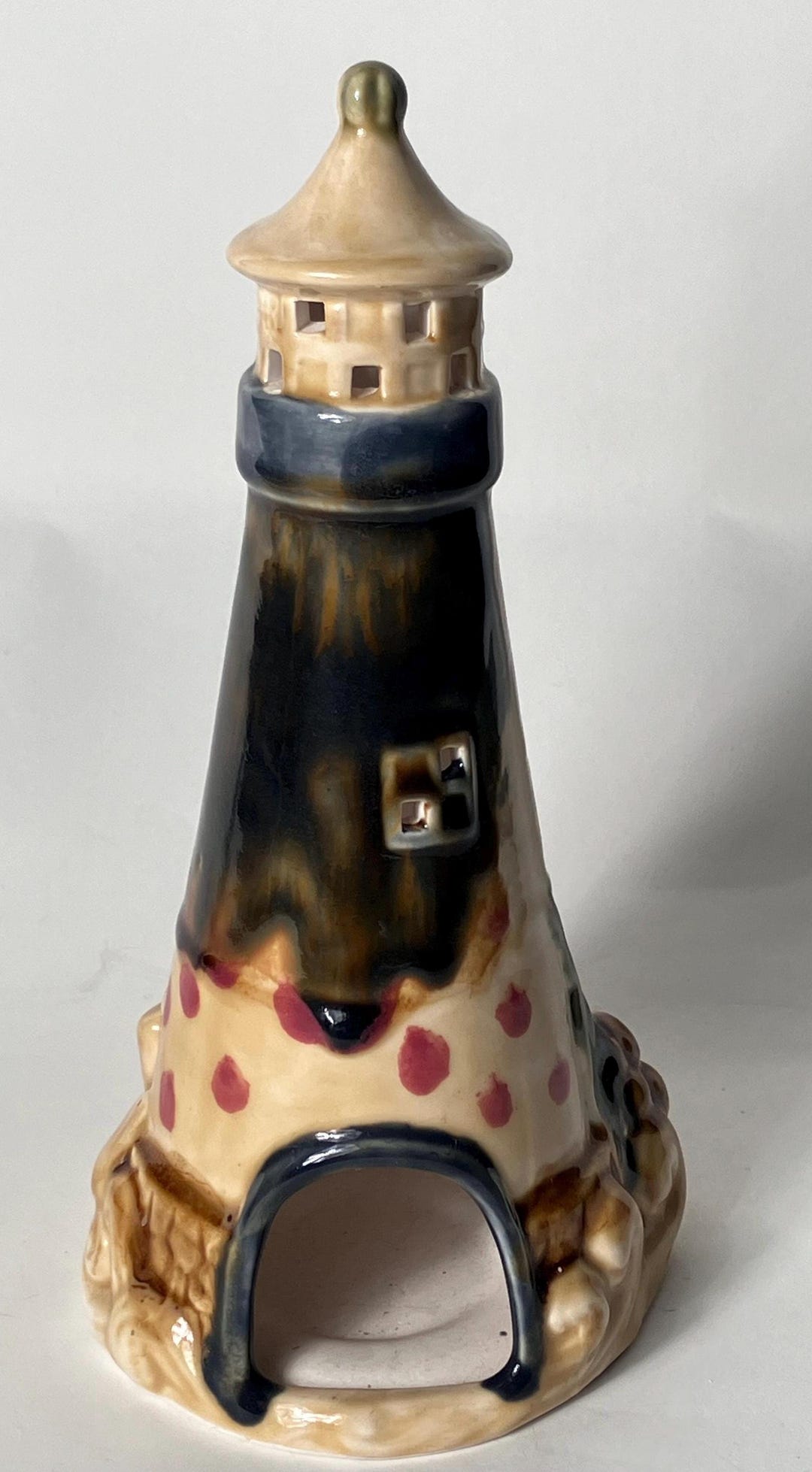 Vintage Ceramic Glazed Lighthouse Tea Light Holder Nautical Beach Home ...
