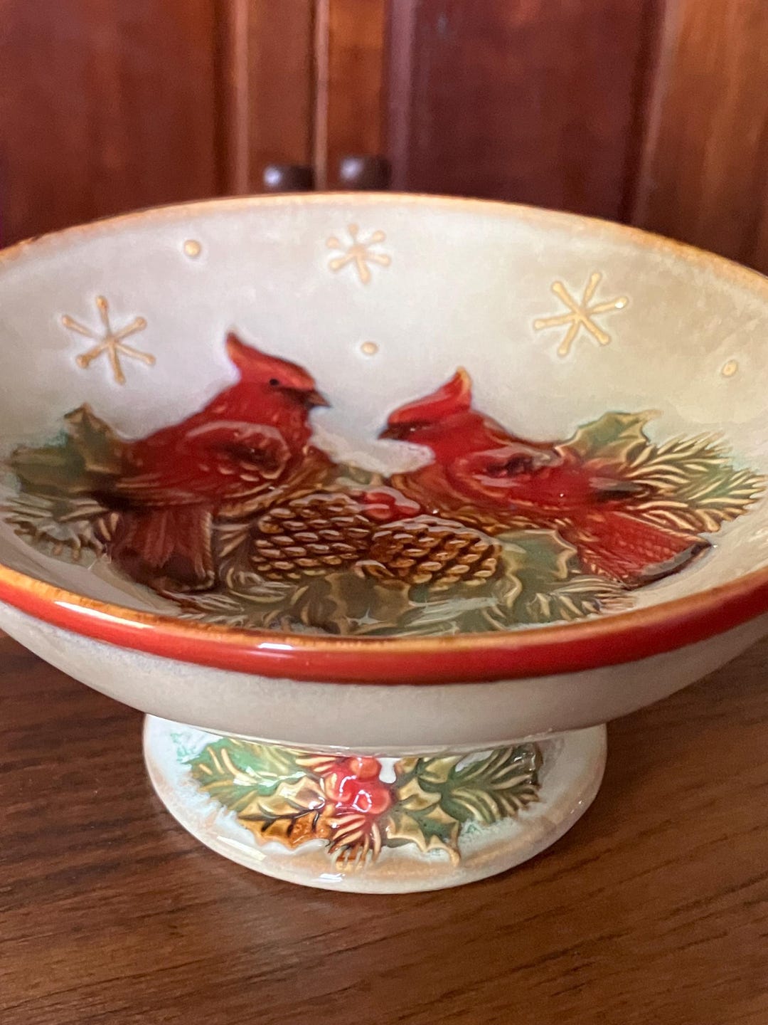 Vintage Lead-free Ceramic Christmas Winter Cardinal Candy Nut Dish - Etsy