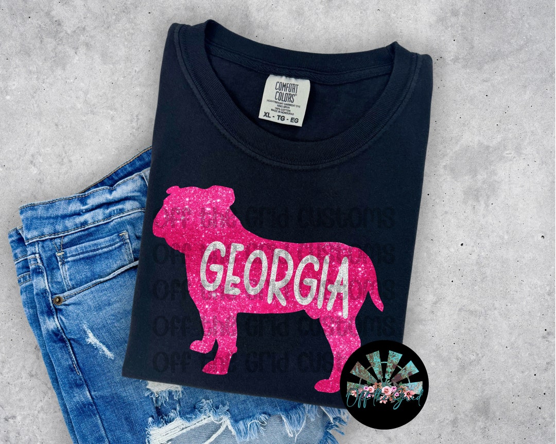 Faux Glitter Preppy Hot Pink and Silver GA Bulldog PNG Digital Download ...