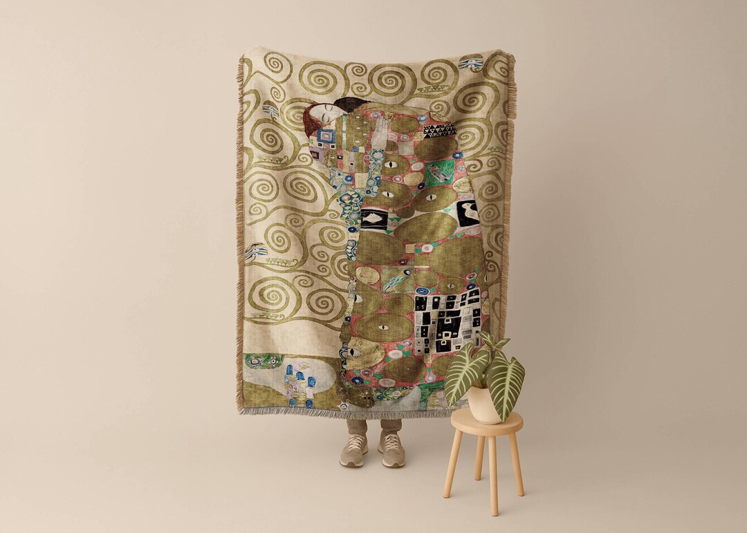 Klimt the Kiss Blanket, Woven Art Nouveau Throw, Romantic Anniversary ...