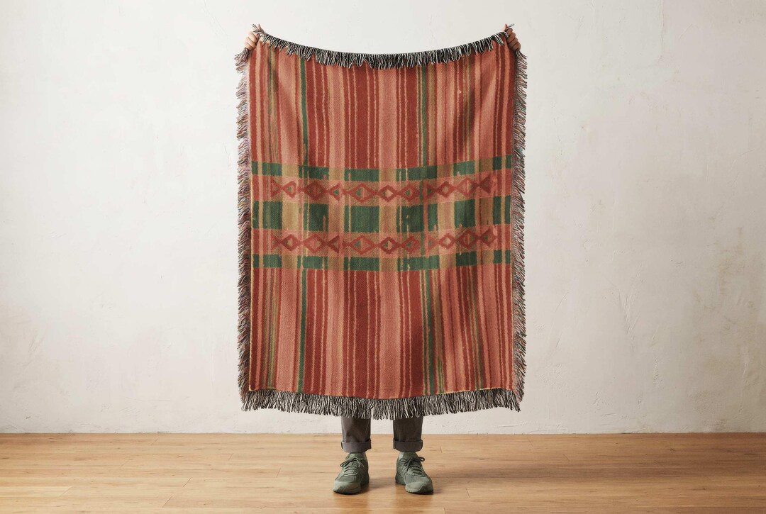 Rust & Olive Kilim Tapestry | Woven Geometric Throw | Desert Modern ...