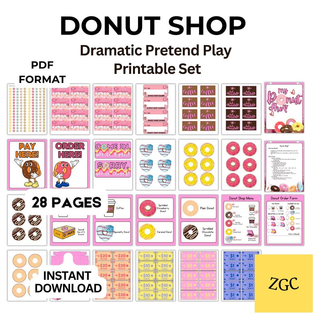 Donut Shop Dramatic Play Printable | Pretend Play Bakery Center ...