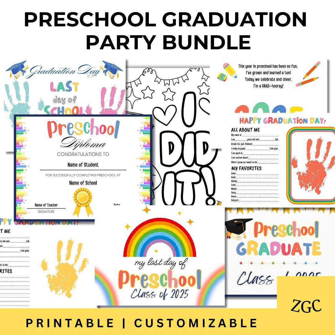 Preschool Graduation Bundle Printable | 2025 Editable Diploma, Signs ...