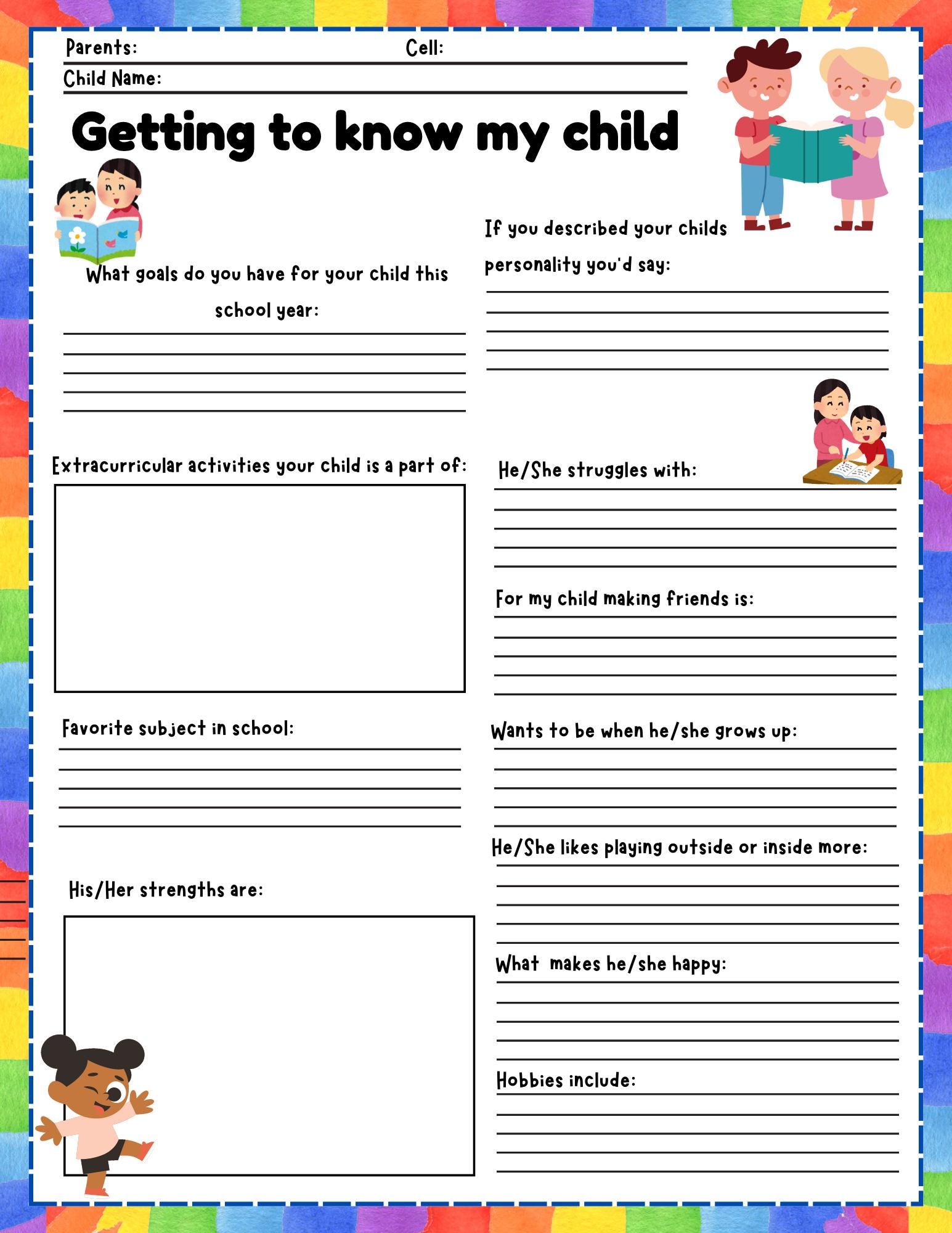 Getting to Know My Child Printable Forms | Back to School Parent ...