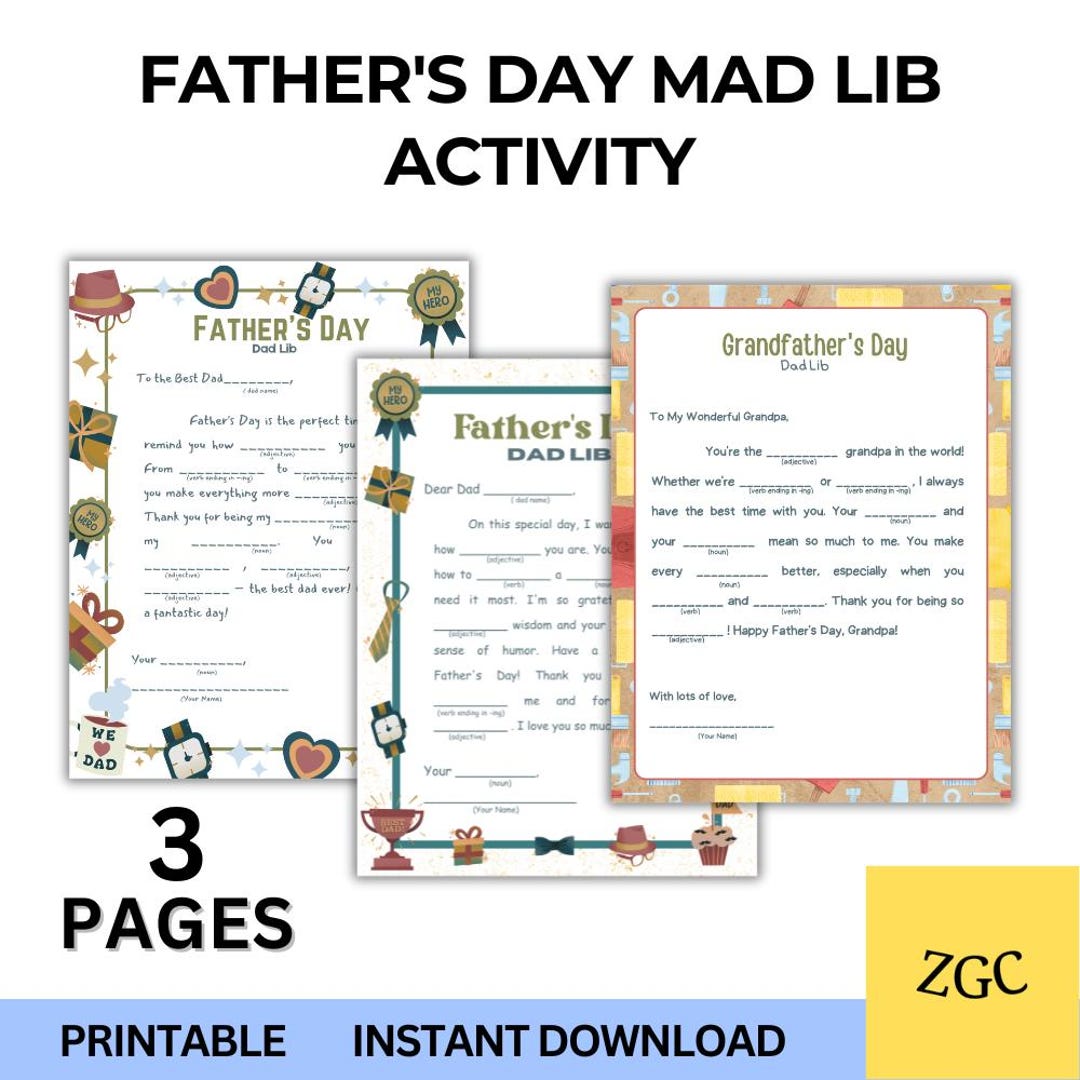 Father’s Day Printable Game | Mad Libs for Dad & Grandpa | Kids DIY ...