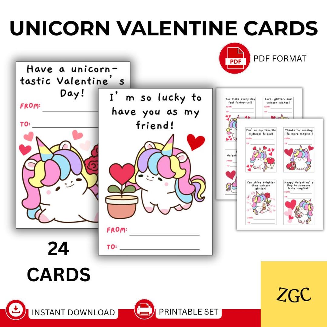 Unicorn Valentine Cards | Printable Classroom Exchange (digital ...