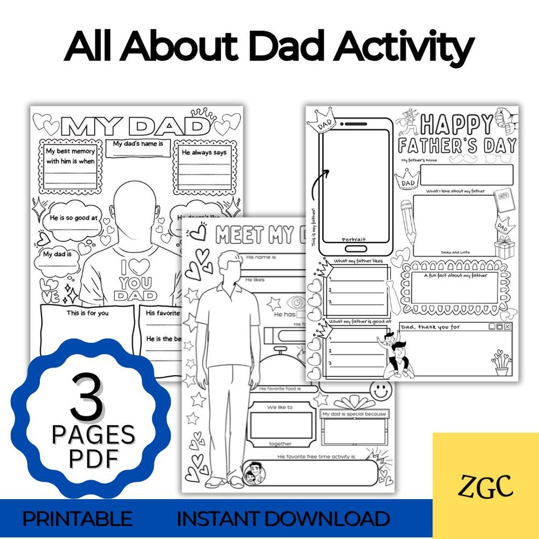 Printable All About Dad Father's Day Card | Fun Keepsake Questionnaire ...