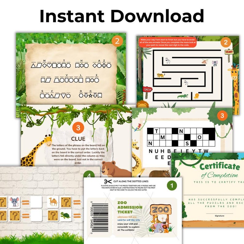 Zoo Escape Room Game for Kids | Printable Zoo Birthday Party Activity ...