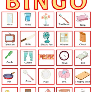 Printable Household Items Bingo Cards, Kids Fun Bingo Game, Preschool ...
