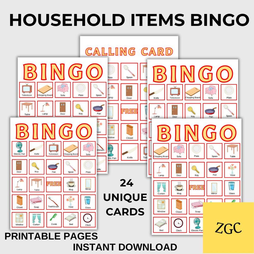 Printable Household Items Bingo Cards, Kids Fun Bingo Game, Preschool ...