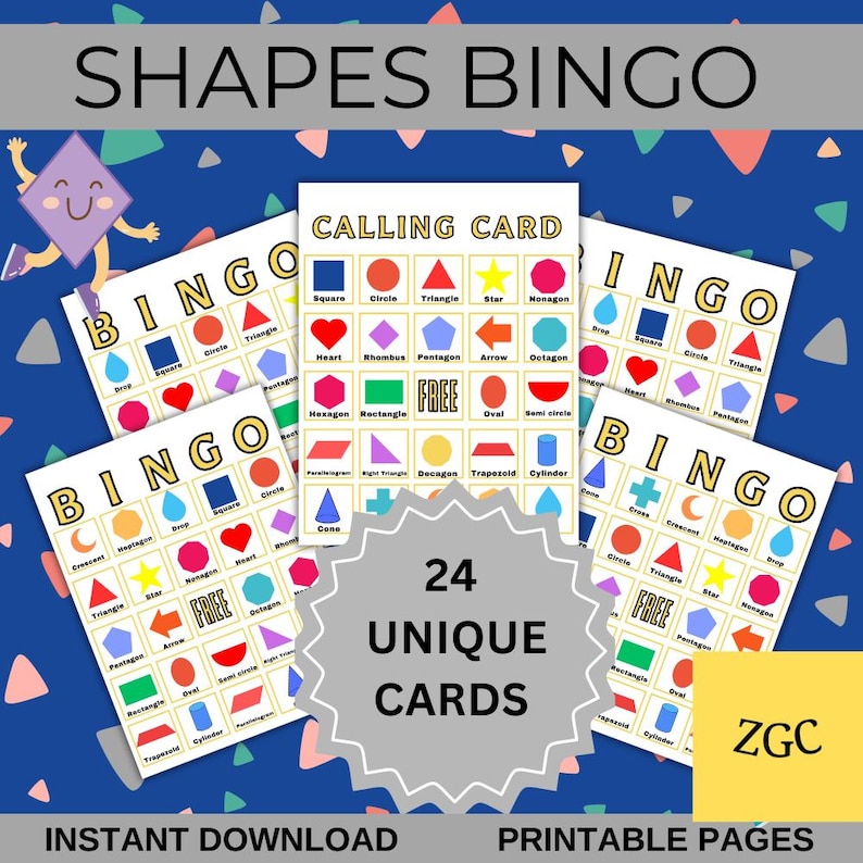 Printable Shapes Jumbo Bingo Cards, Kids Fun Bingo Game, Preschool ...