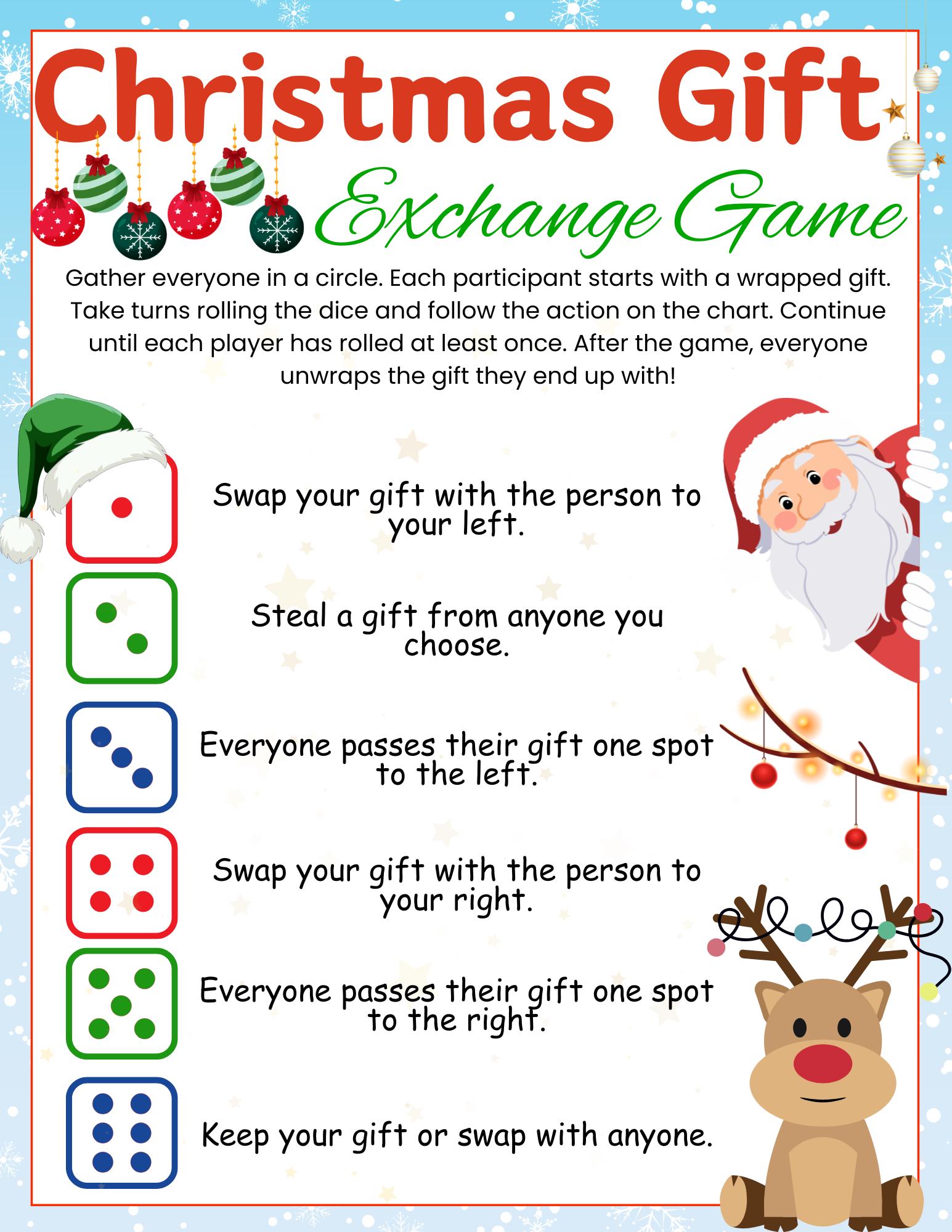 Printable Christmas Gift Exchange Game, Christmas Gift Exchange Party ...