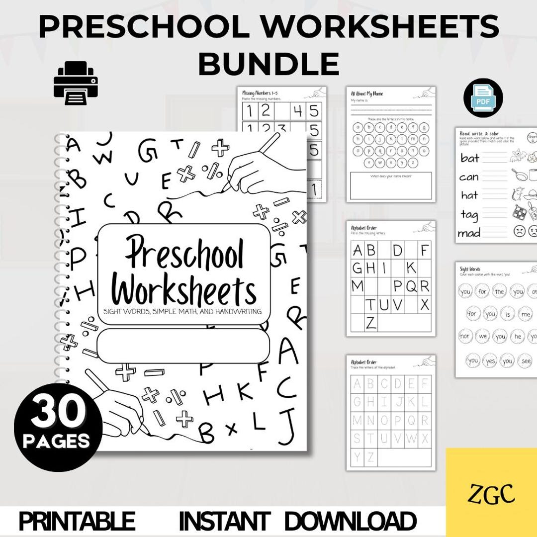 Preschool Worksheets Printable | Alphabet, Numbers, Colors, and Sight ...
