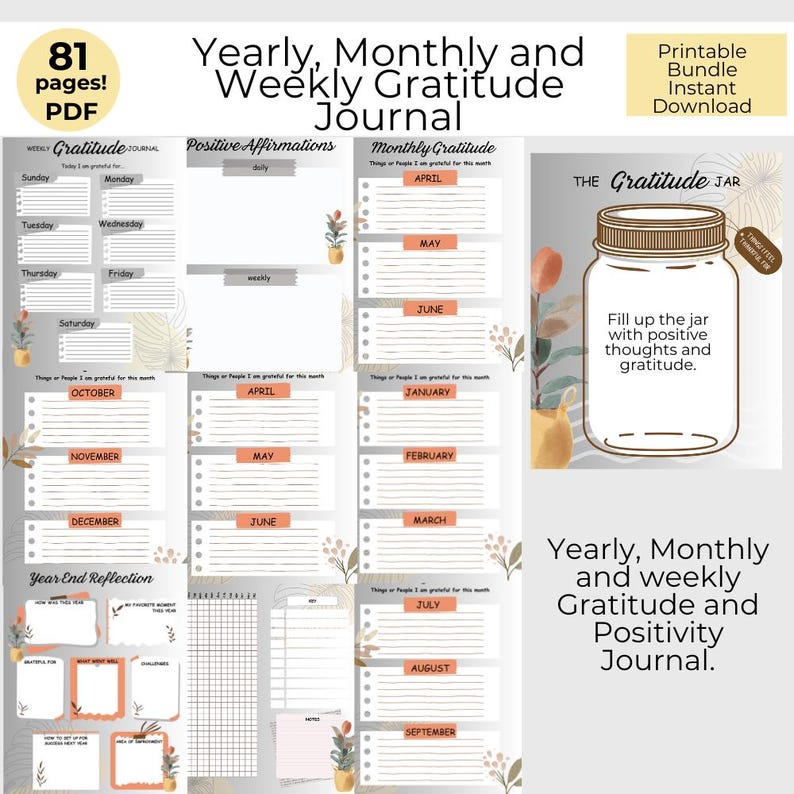 Gratitude Journal or Binder, Printable Gratitude Workbook, Goal Planner ...